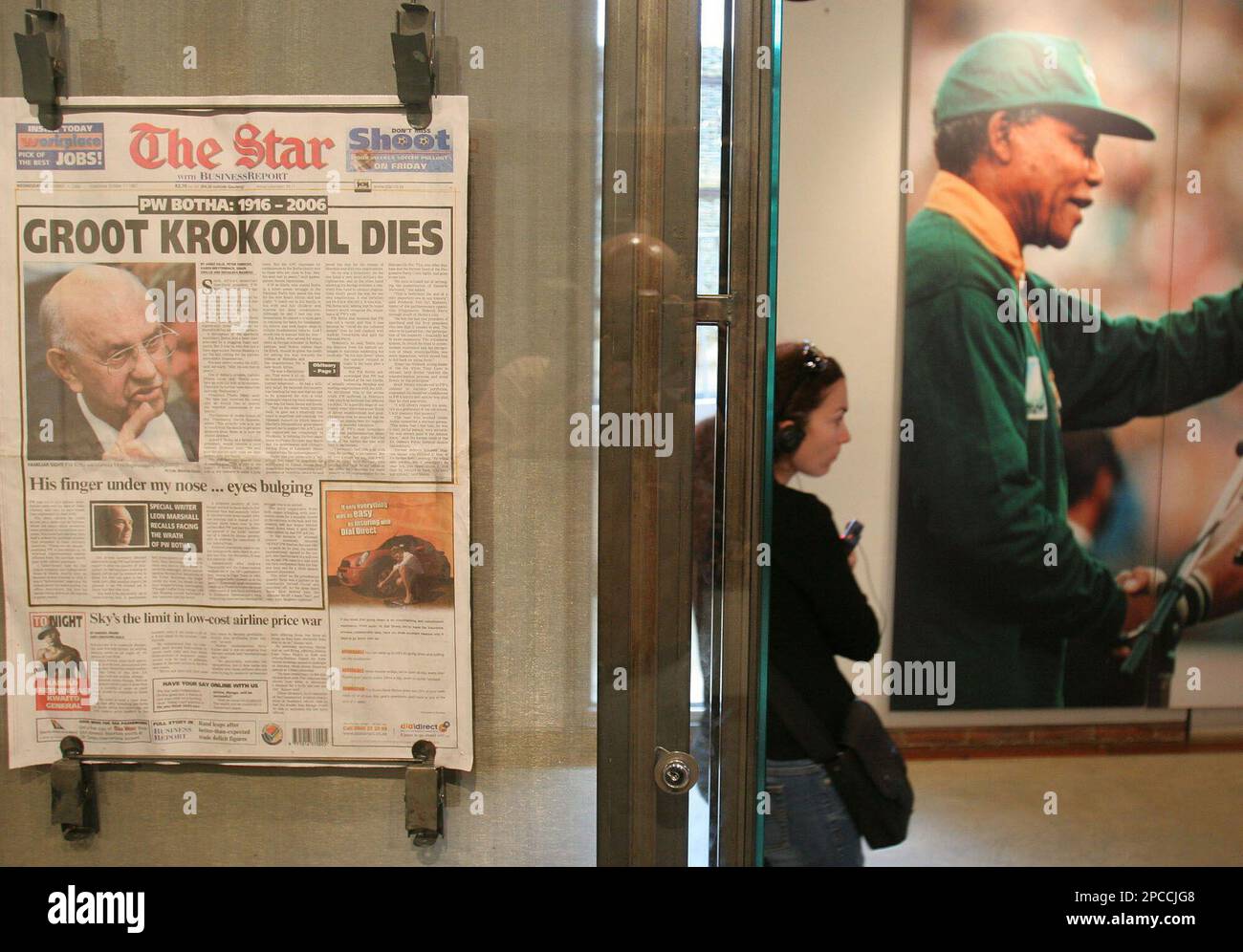 A copy of The Star daily newspaper announcing the death of South Africa ...