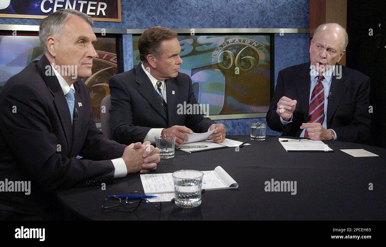 Arizona senatorial candidate Jim Pederson, right, speaks as U.S. Sen ...