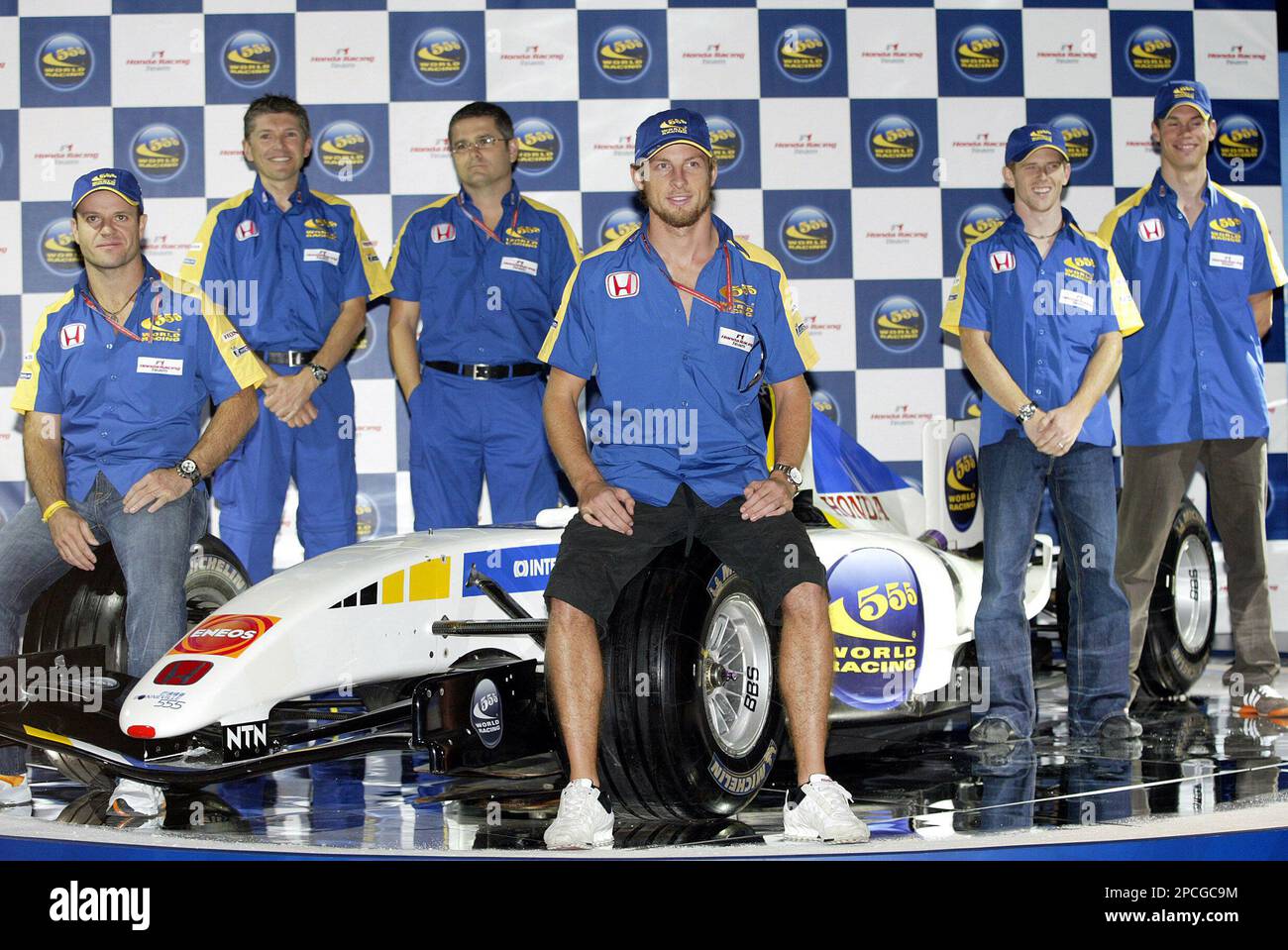 Honda drivers, Brazil's Rubens Barrichello, left, Britain's Jenson ...