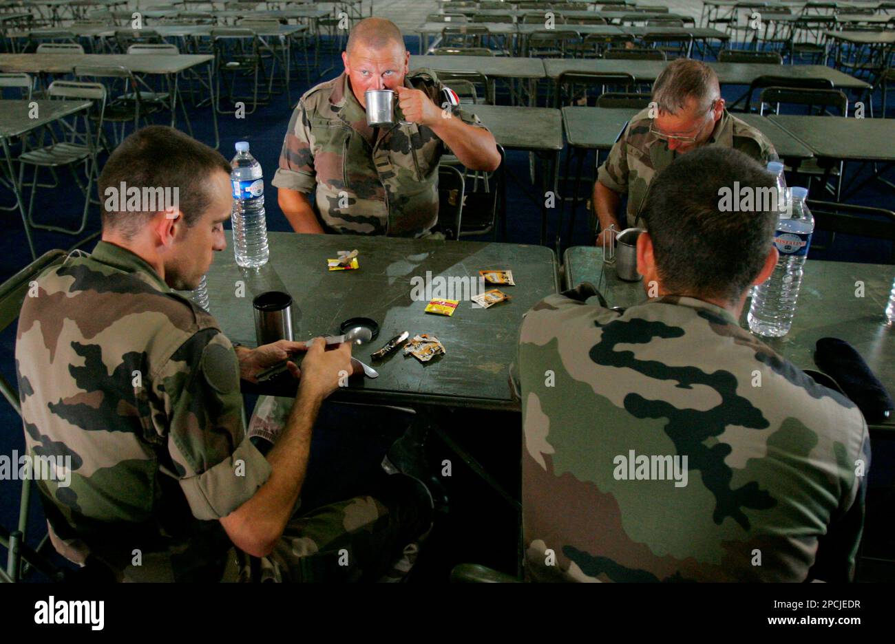 French U.N. peacekeepers sit in their eating quarters at a temporary ...