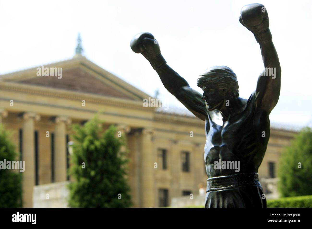 The bronze statue of Sylvester Stallone portraying the boxer from the ...