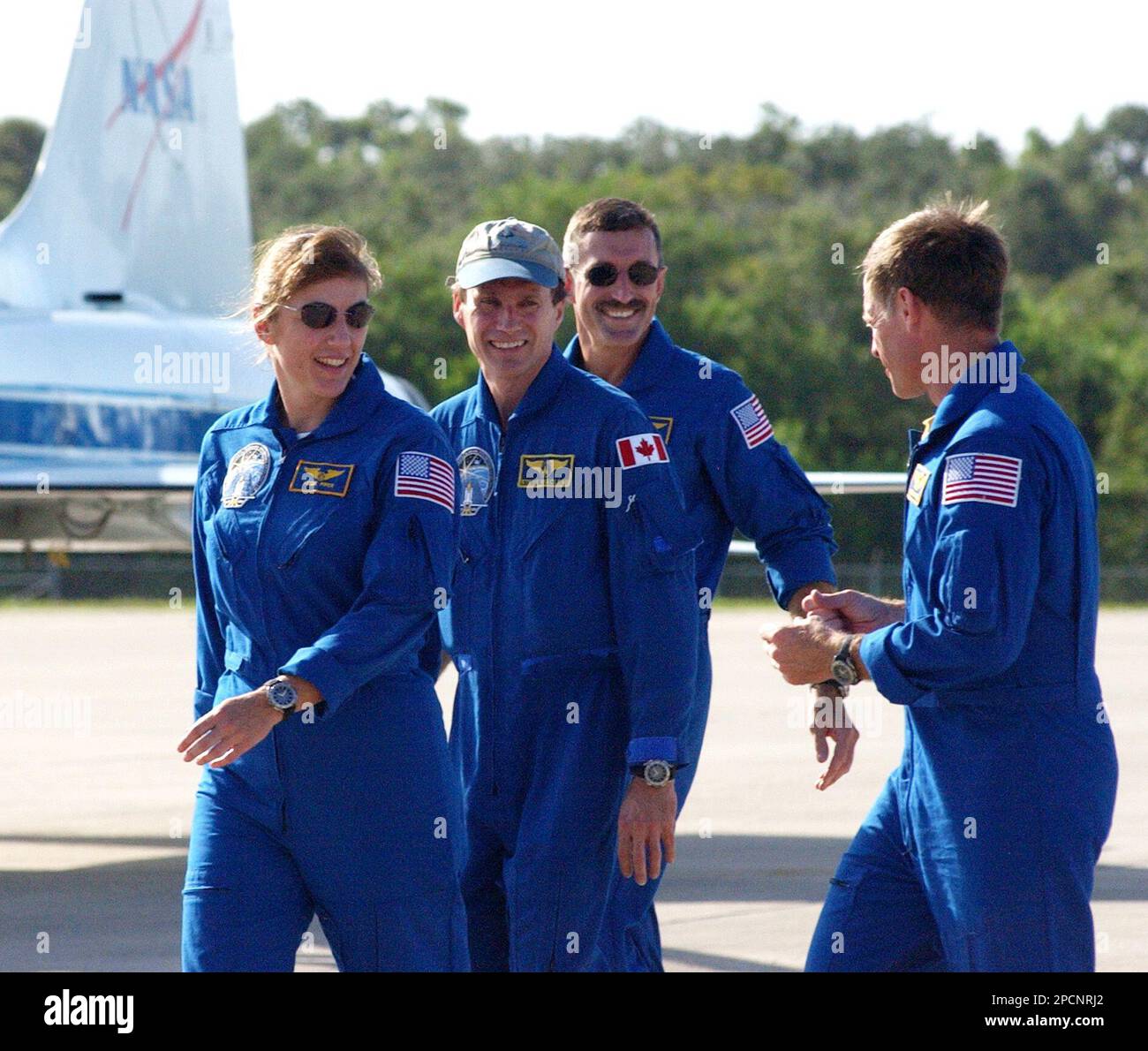 Space shuttle Atlantis, from left, mission specialists Heidemarie ...