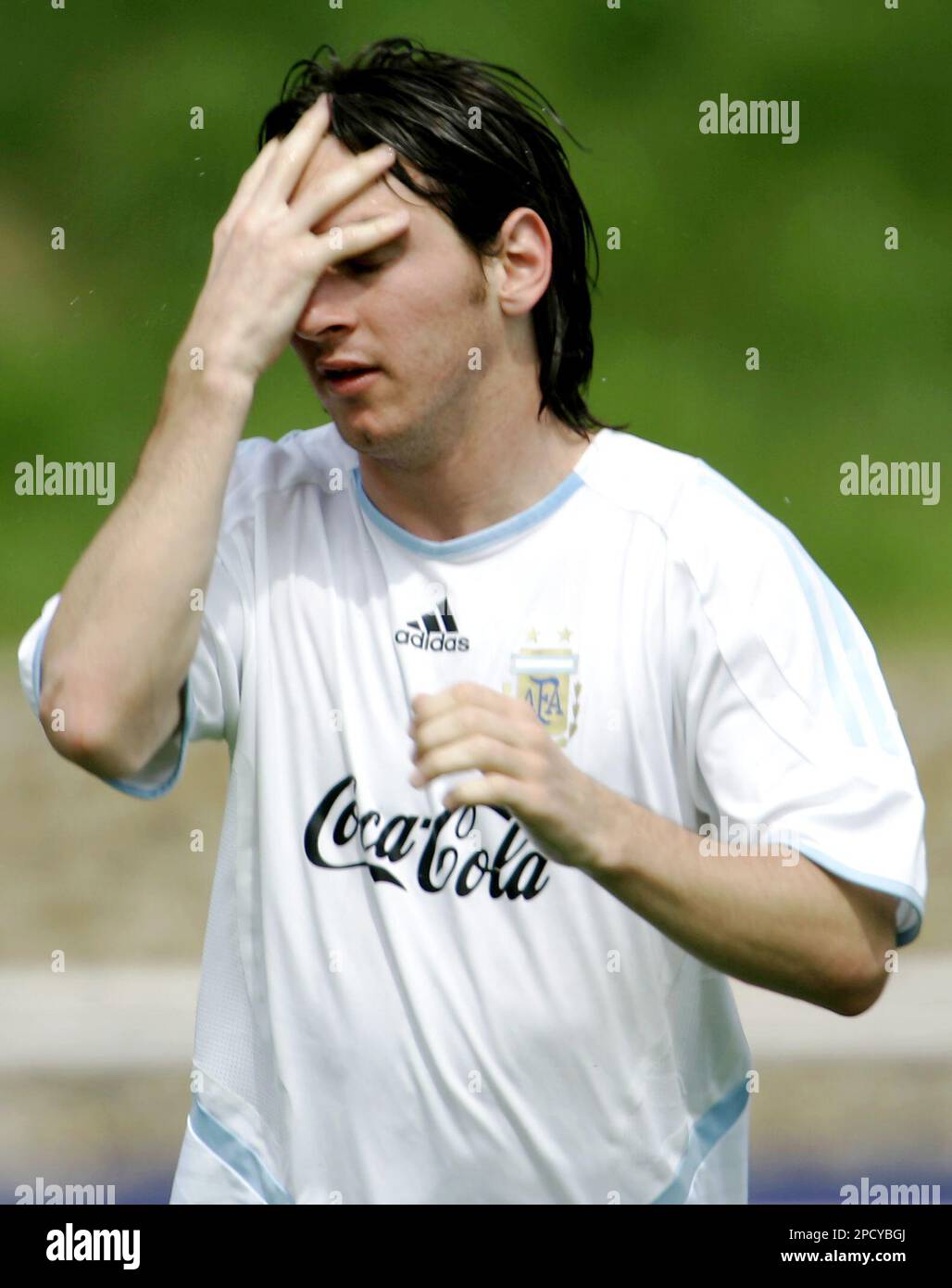 Argentina's national soccer team's player Lionel Messi gestures as he ...