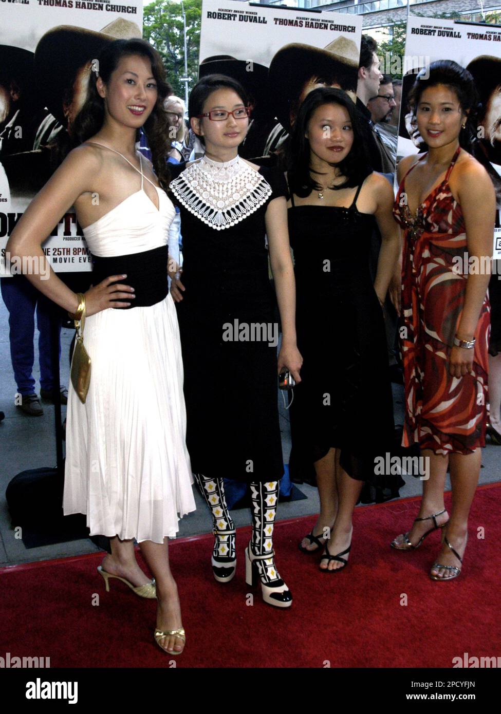 From left: actresses Olivia Cheng, Valerie Tian, Caroline Chan and Jadyn Wong arrive for the ...