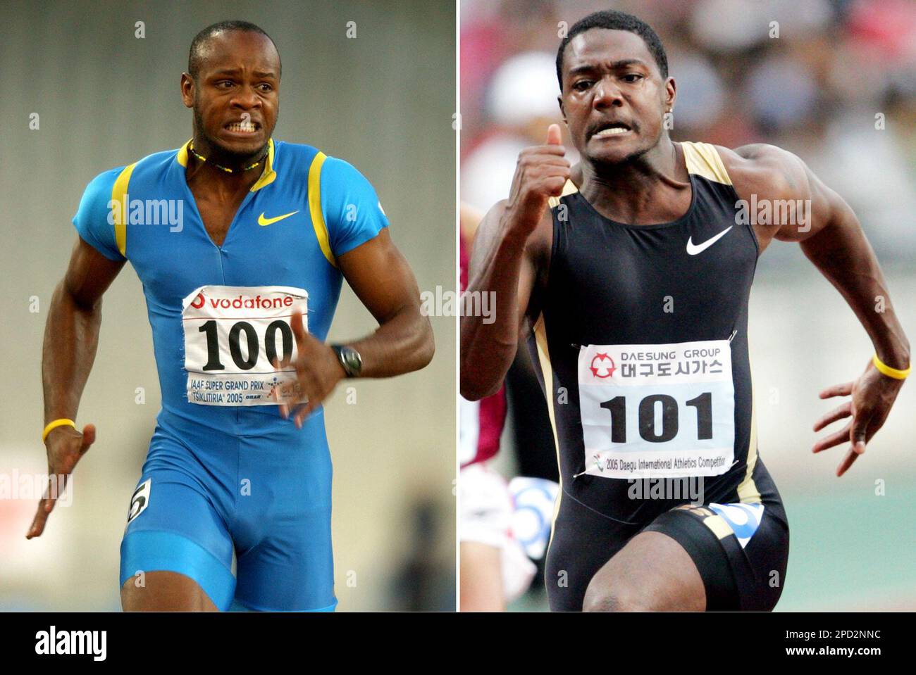 ** FILE ** Asafa Powell of Jamaica, left, competes in the 100-meter ...