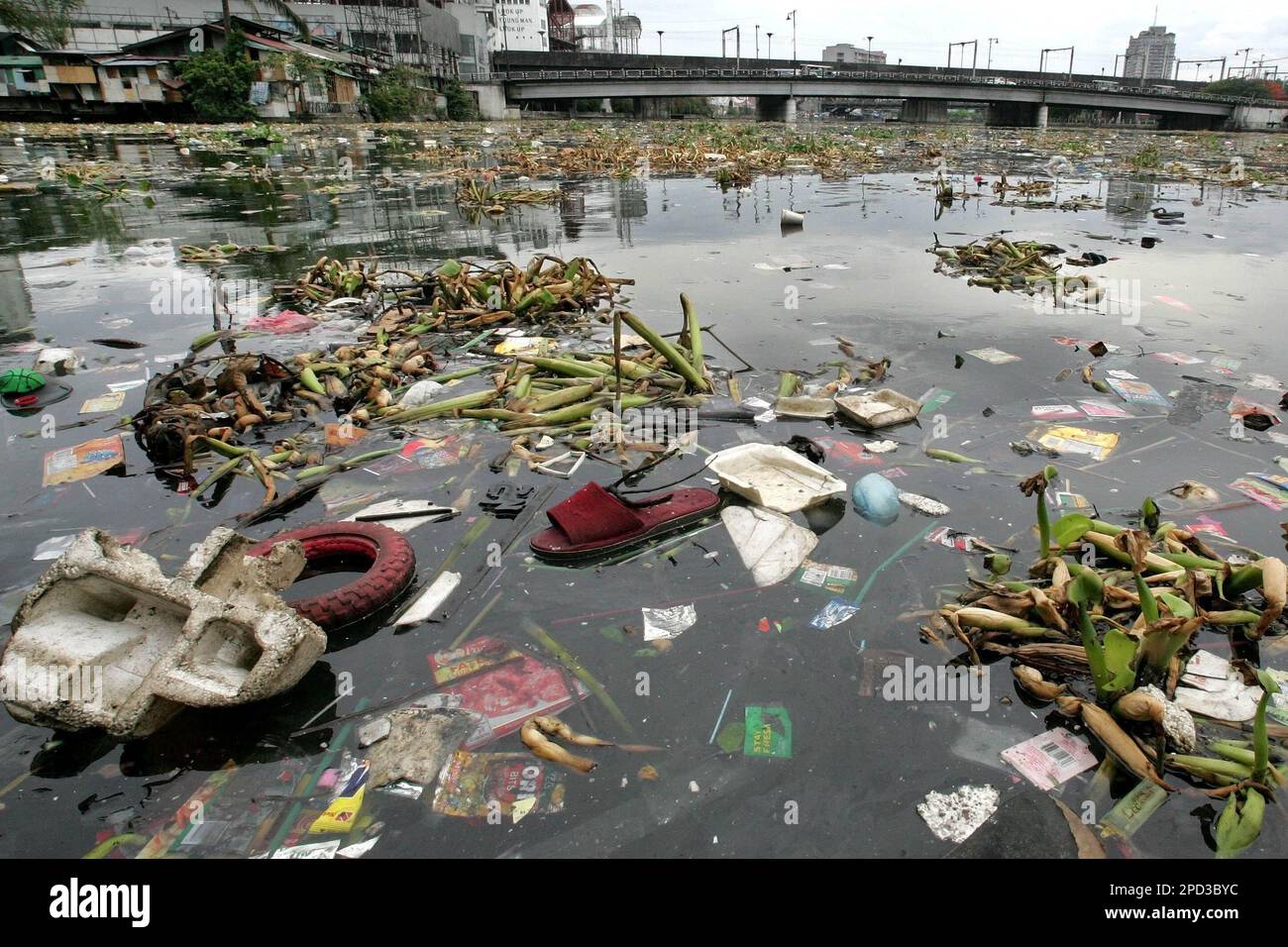 Trash and weeds litter Manila's main Pasig river after a storm hit the ...