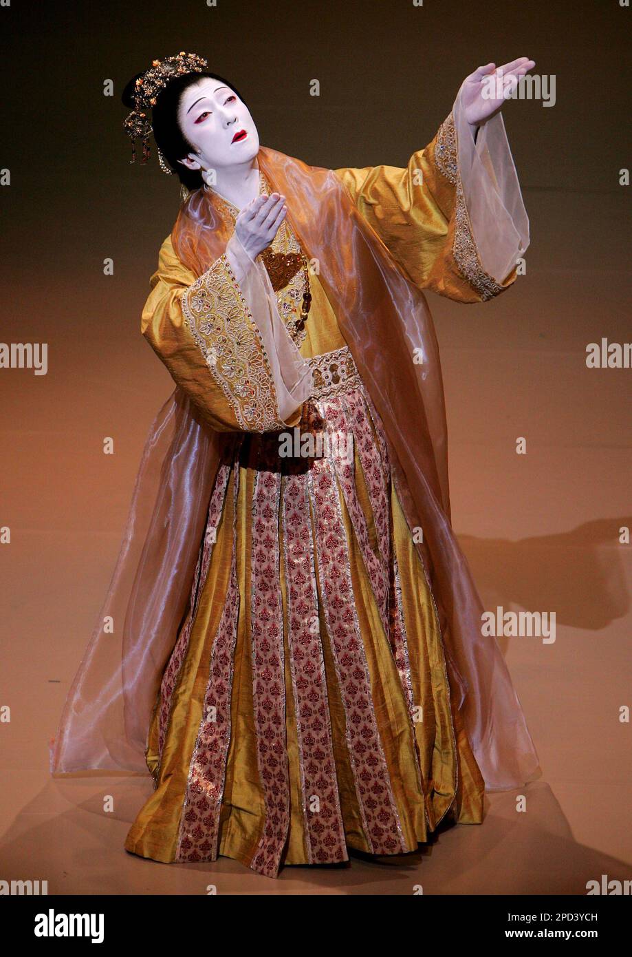 Japan's Kabuki star Tamasaburo Bando performs during a preview of his ...