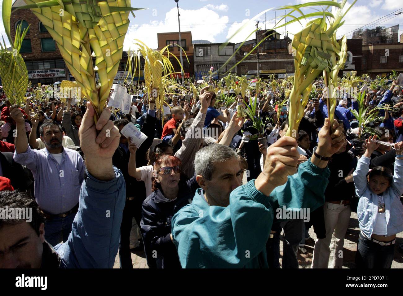 Faithful Christians hold palm leaves during a Palm Sunday mass in ...
