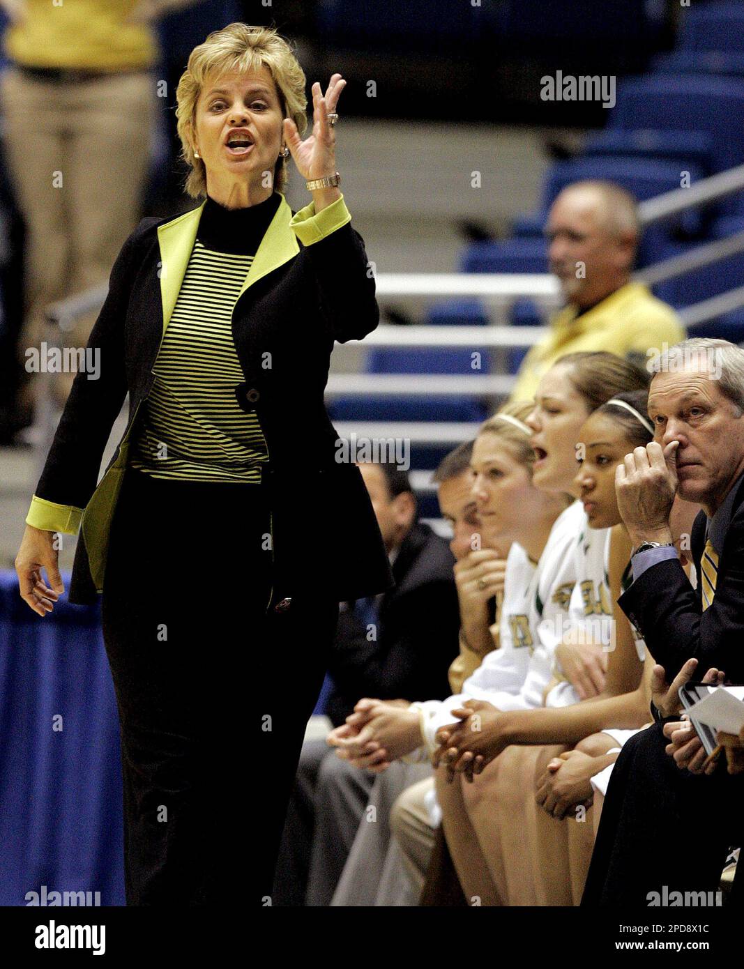 Baylor's head coach Kim Mulkey-Robertson yells to her players in the ...