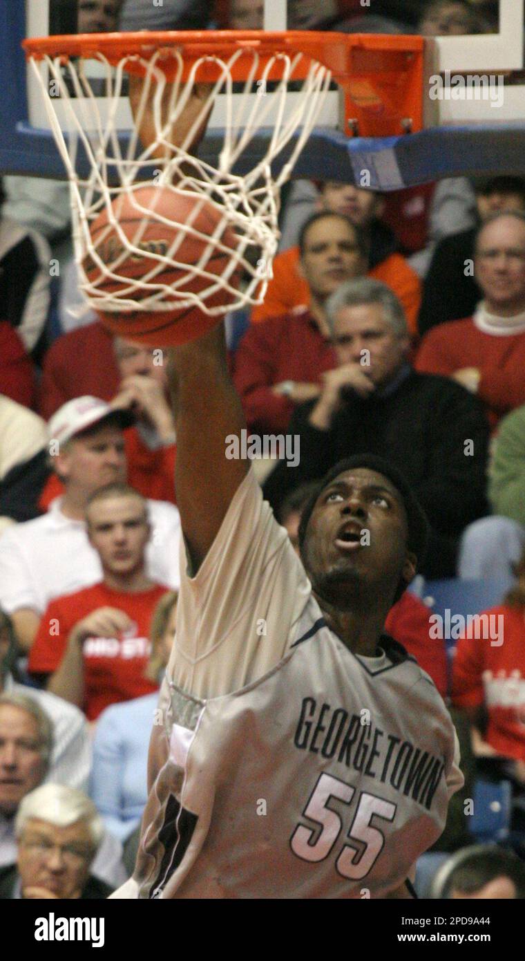 Georgetown center Roy Hibbert dunks in the first half of an NCAA men's ...