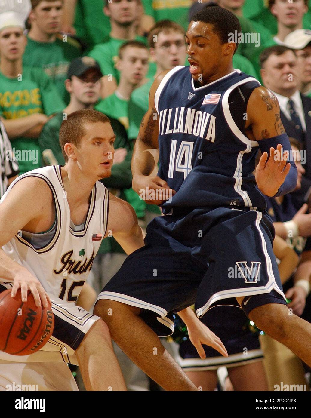 Notre Dame guard Colin Falls (15) attempts to drive the lane while ...
