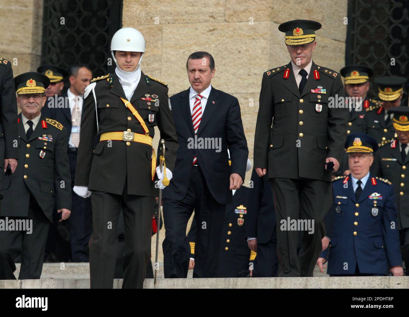 Turkish Prime Minister Recep Tayyip Erdogan, center, and Chief of Staff ...