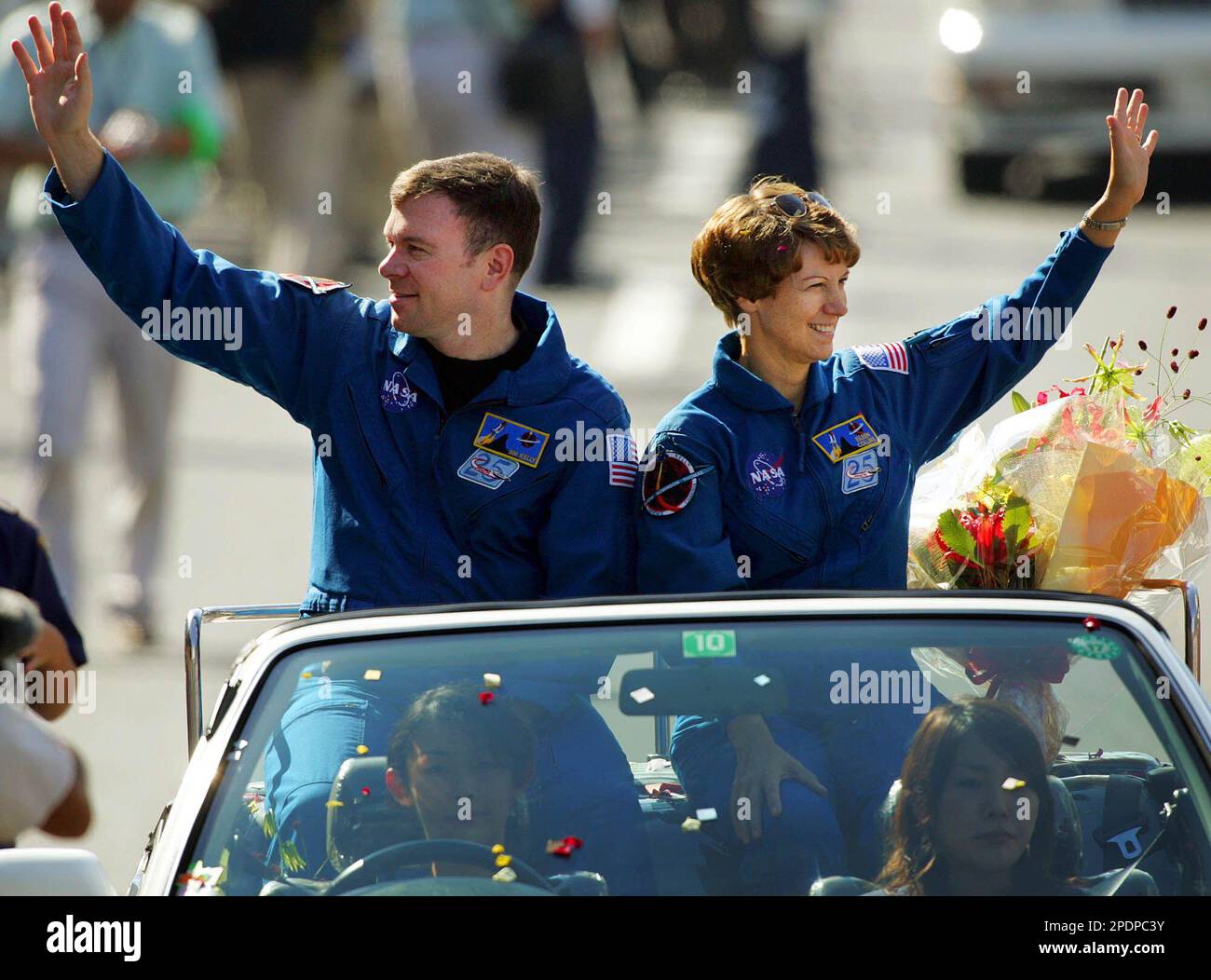 Space Shuttle STS-114 crew, Commander Eileen Collins, right, and Pilot ...