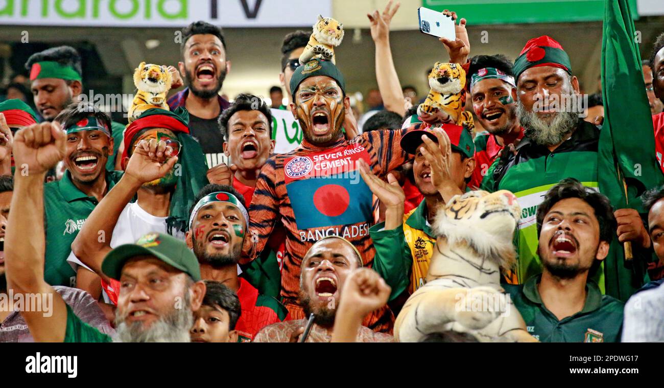 Tigers Fans feiern nach dem Sieg von T20I gegen England im Sher-e ...