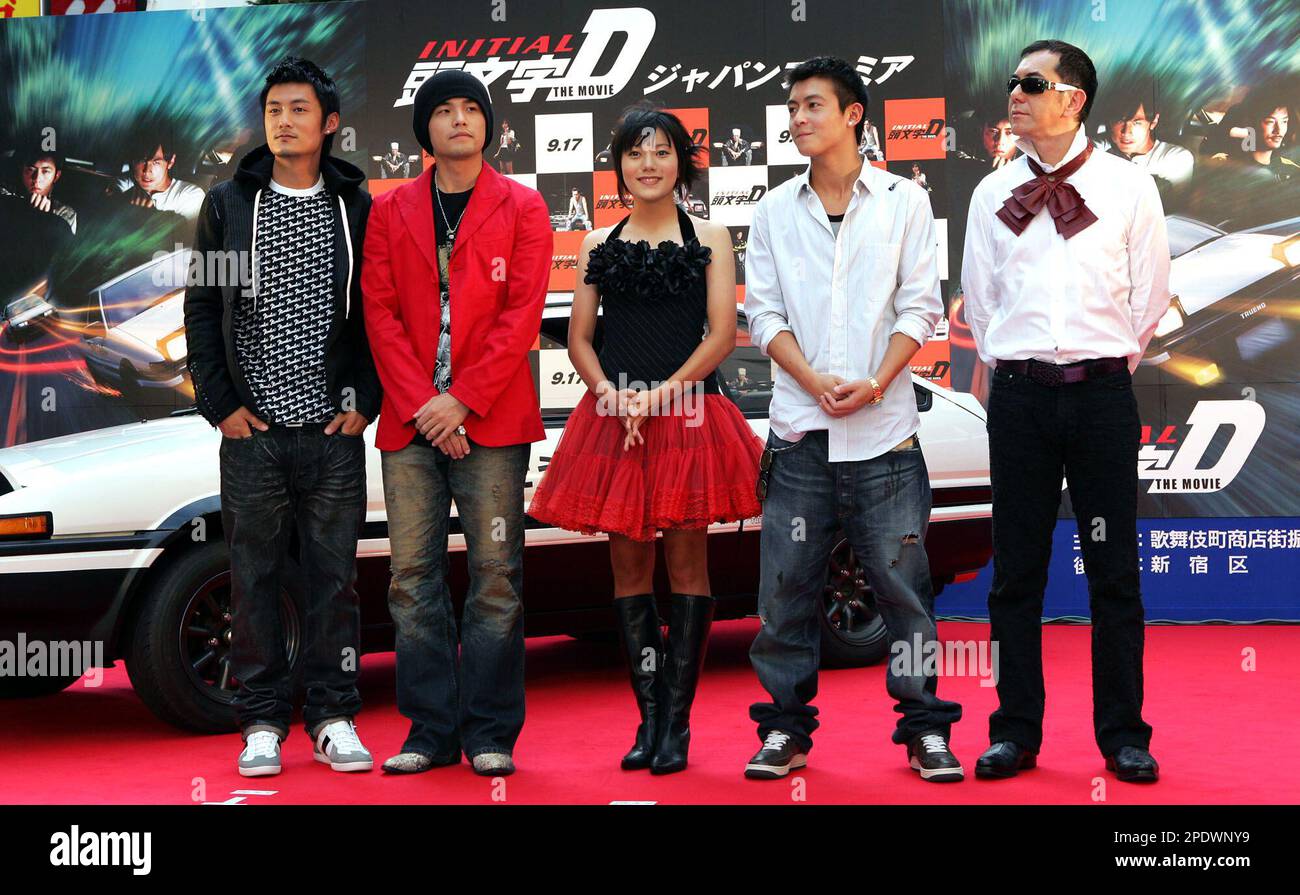 Taiwanese pop star Jay Chou, second from left, poses with his co-stars ...