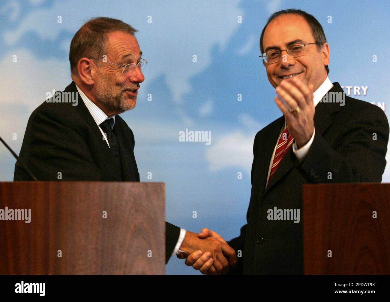 European Union foreign policy chief Javier Solana, left, shakes hands ...