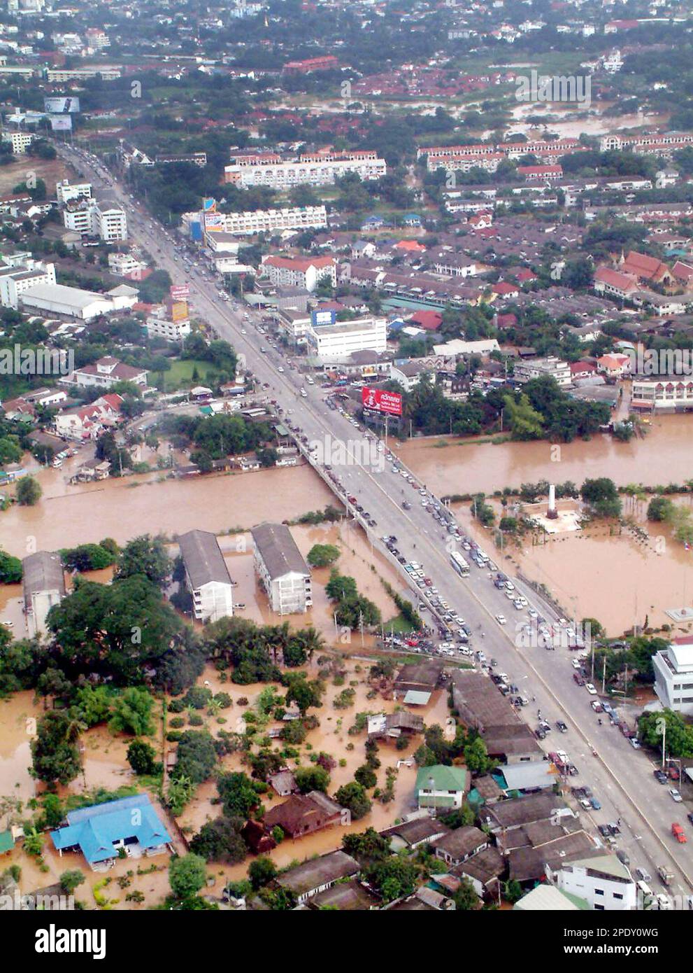 An aerial view shows the Chiang Mai inner city is submerged in the ...
