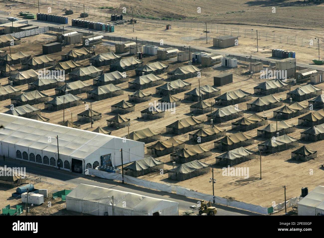 An aerial view shows southern Israel's Reim army base, where lines of ...