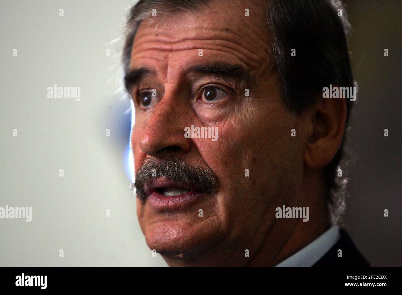 Mexican President Vicente Fox speaks during an exclusive interview with ...