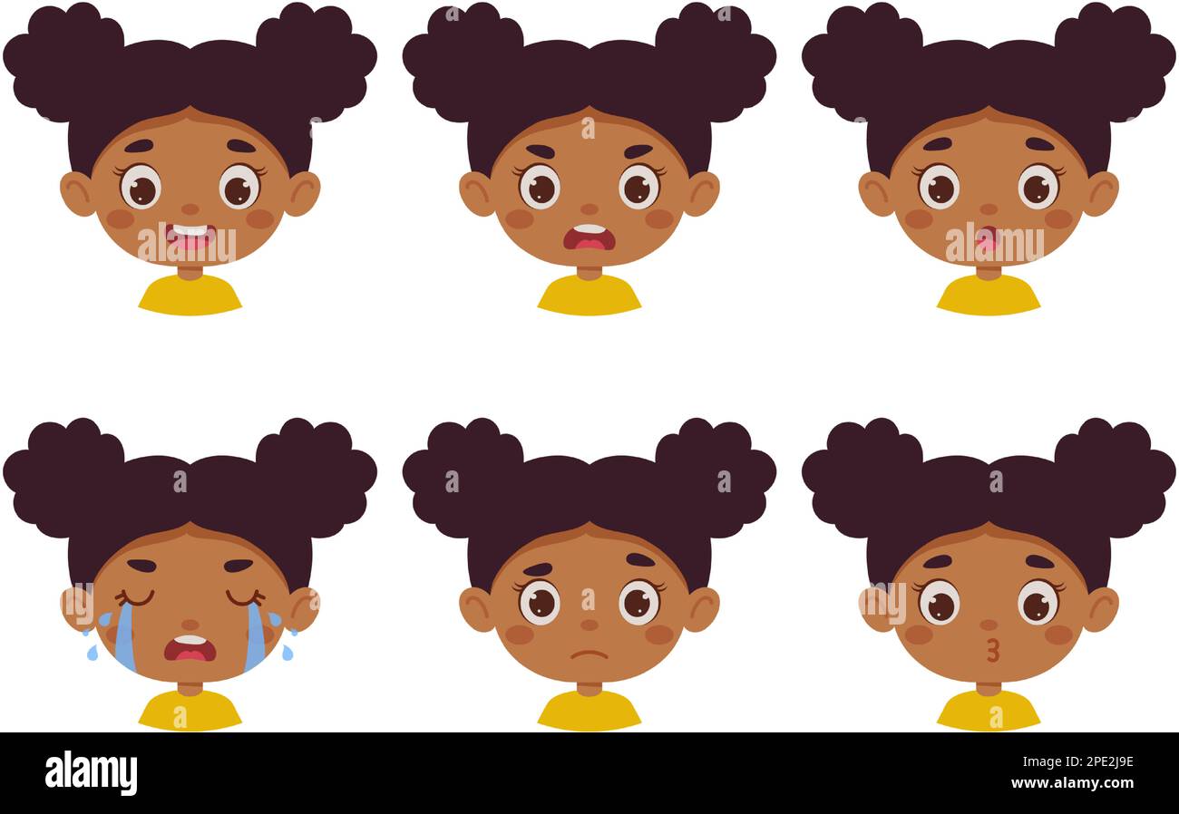 Süßes, kleines, kindliches Mulatto-Mädchen mit verschiedenen Ausdrücken und Gesten ...