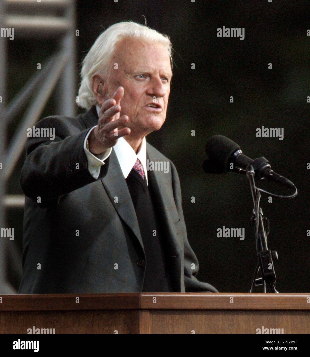 The Rev. Billy Graham speaks to a crowd on the second night of the ...