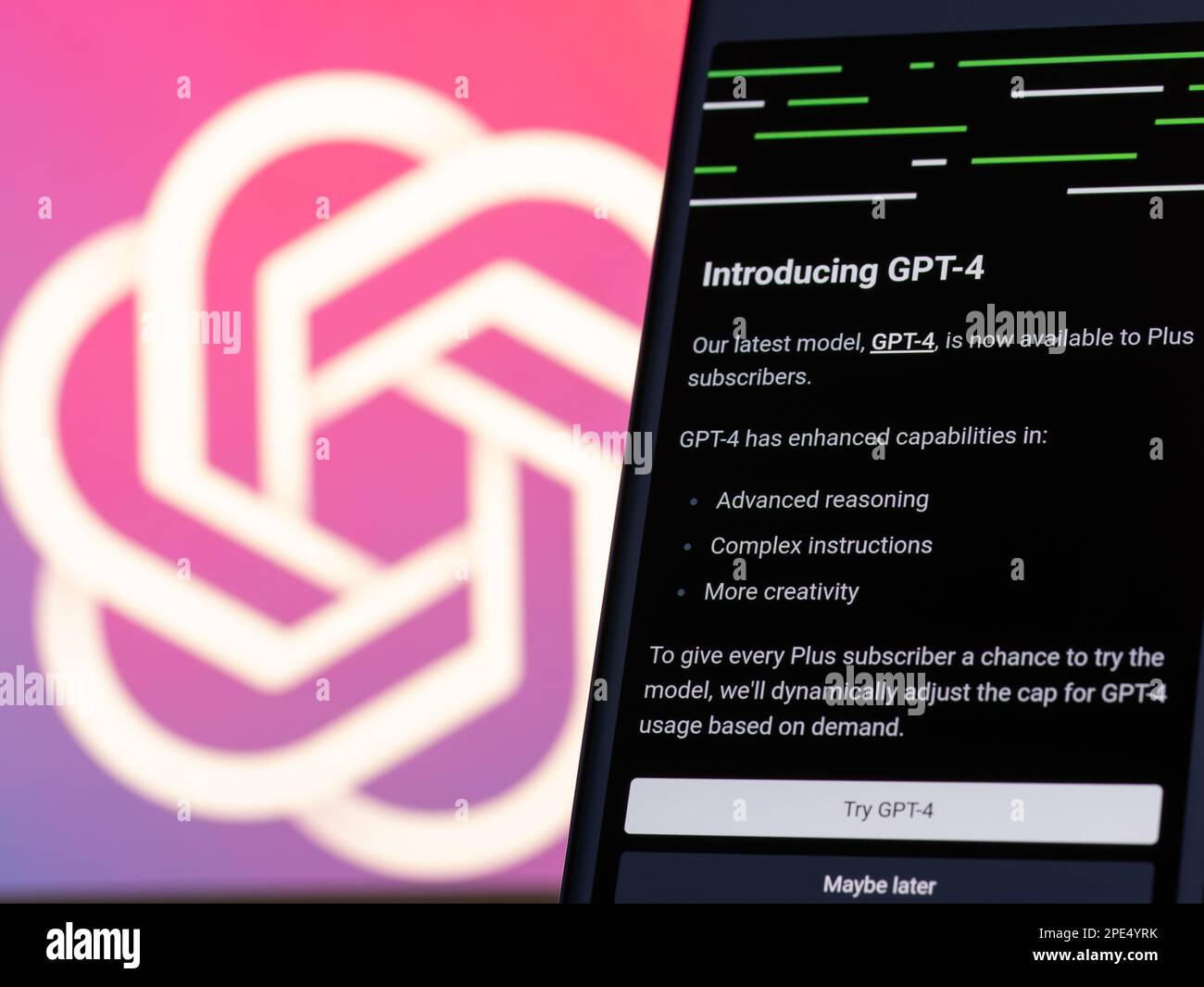 Galati, Rumänien - 14. März 2023: Vorstellung der GPT-4: OpenAI kündigt ... Galati, Rumänien - 14. März 2023: Vorstellung der GPT-4: OpenAI kündigt ...