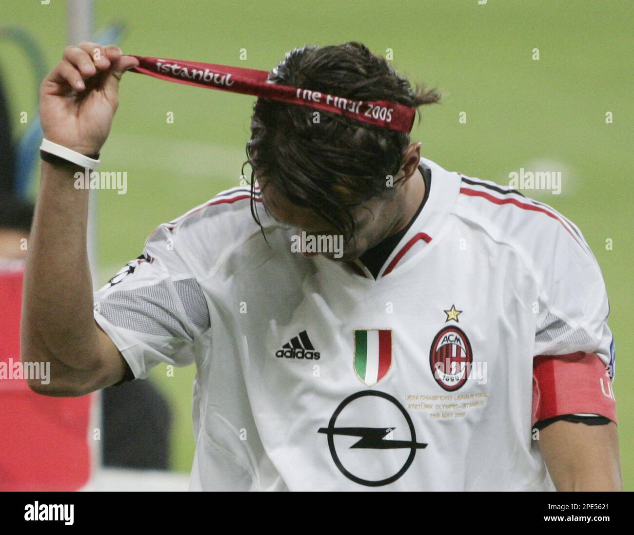 AC Milan's captain Paolo Maldini removes his losers medal, after ...