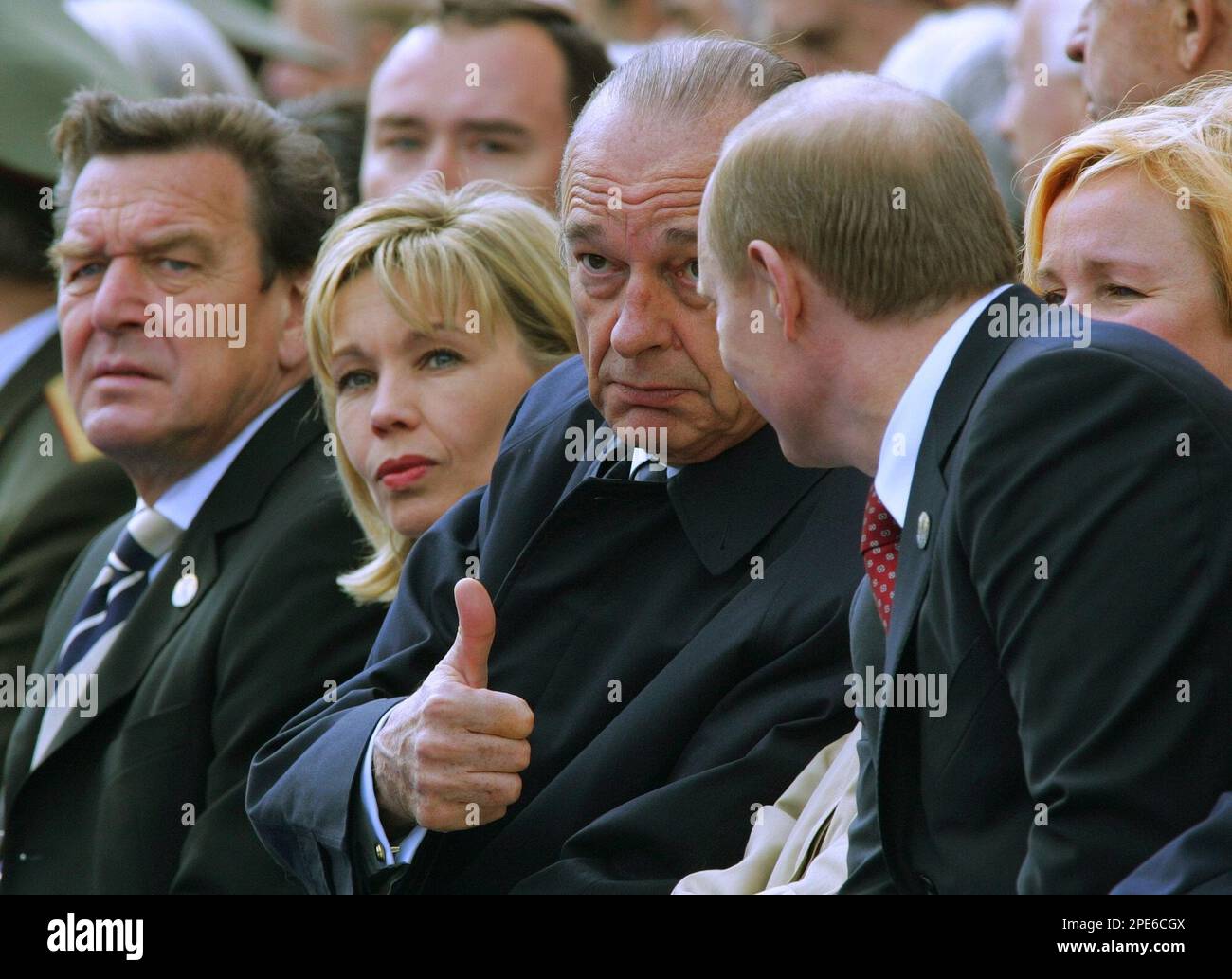French President Jacues Chirac, center, reacts as he watch the Victory ...