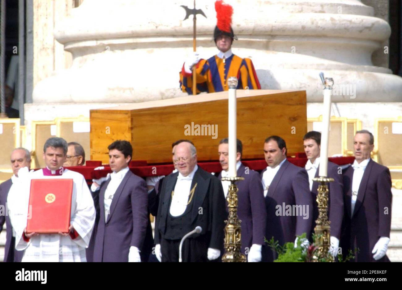 Pallbearers carry the coffin containing the body of Pope John Paul II ...