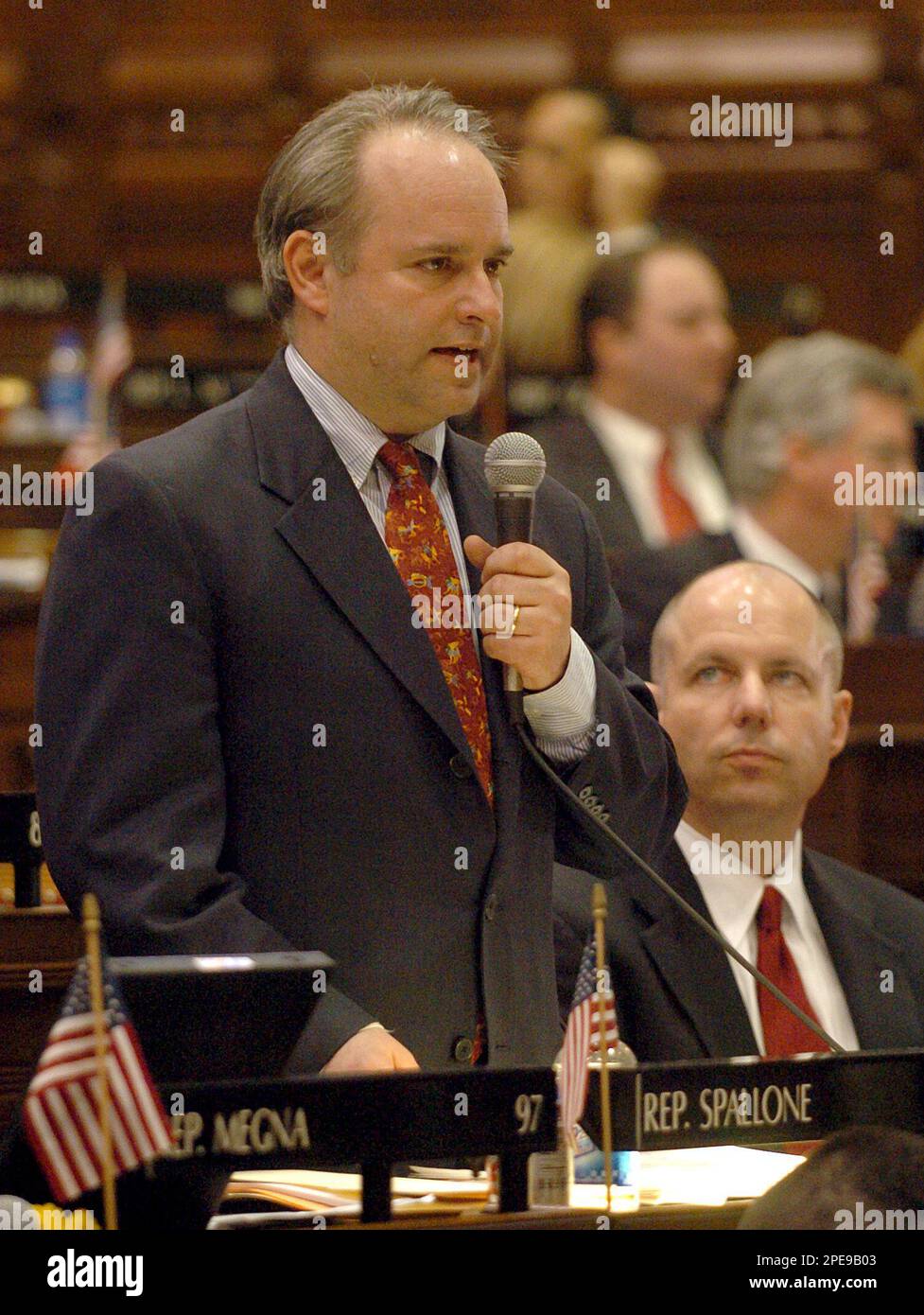 Connecticut state Rep. James F. Spallone, D-Essex, speaks in favor of a ...