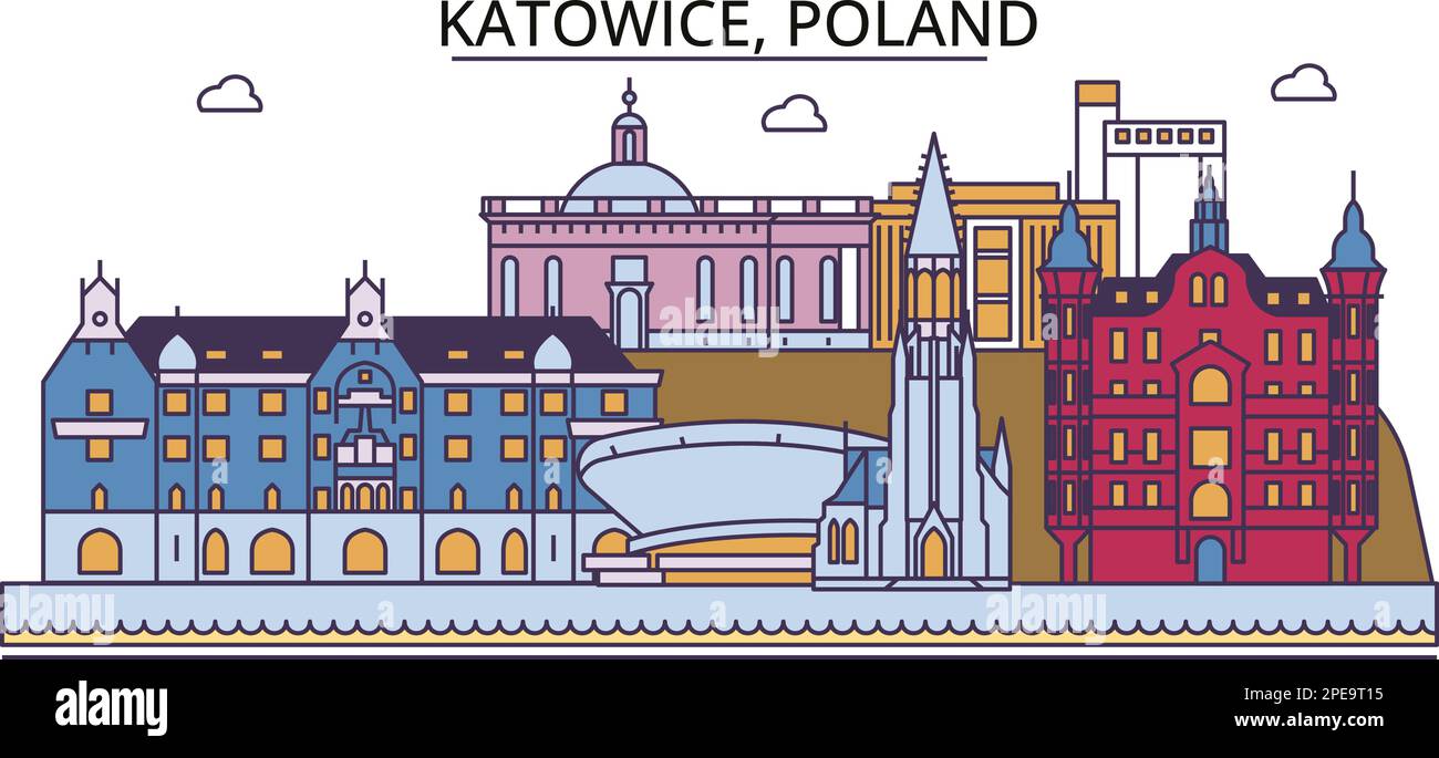 Polen, Kattowitz Sehenswürdigkeiten, Vektor-Stadt-Reise Illustration ...