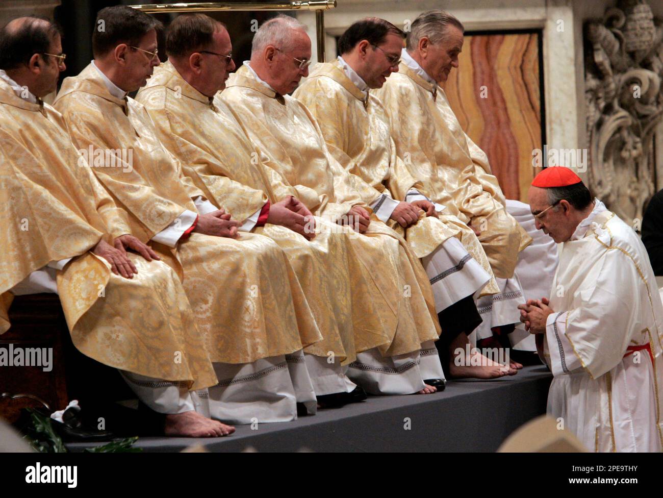 Cardinal Alfonso Lopez Trujillo, right, approaches to a group of ...