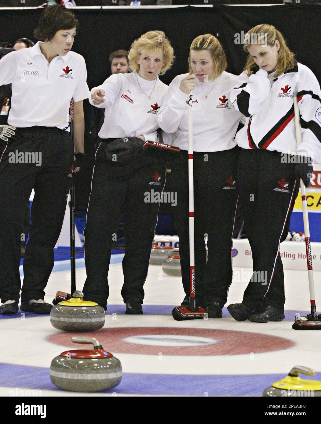 Team Canada second Jill Officer, lead Cathy Gauthier, third Cathy ...