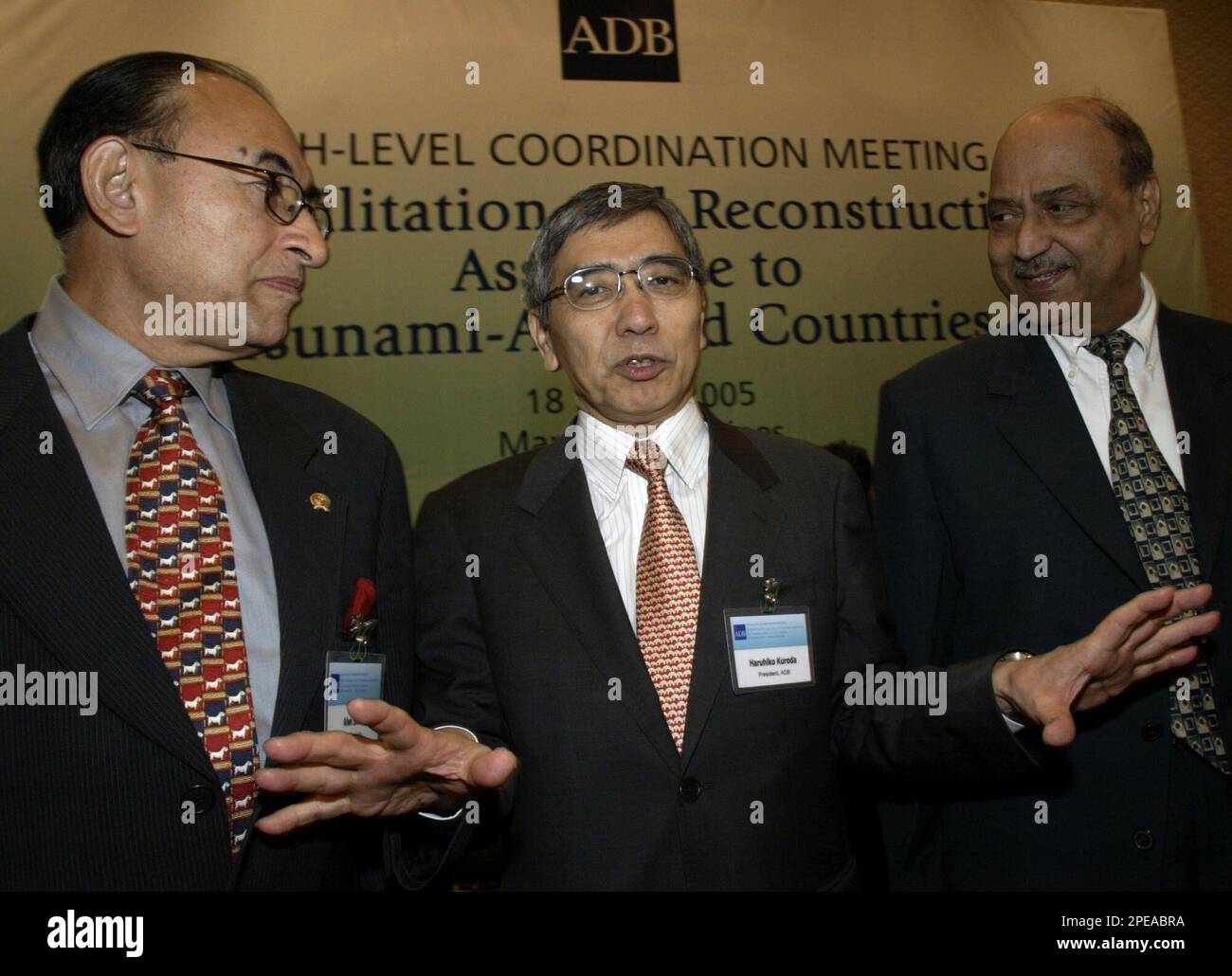Asian Development Bank President Haruhiko Kuroda, center, gestures as ...