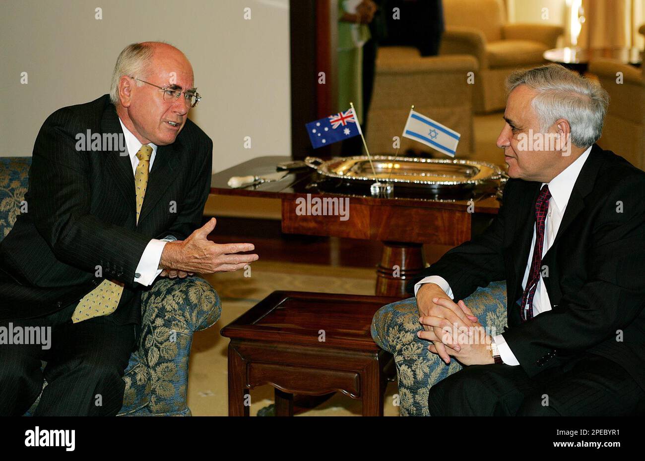 Israeli President Moshe Katsav, right, talks with Australian Prime ...