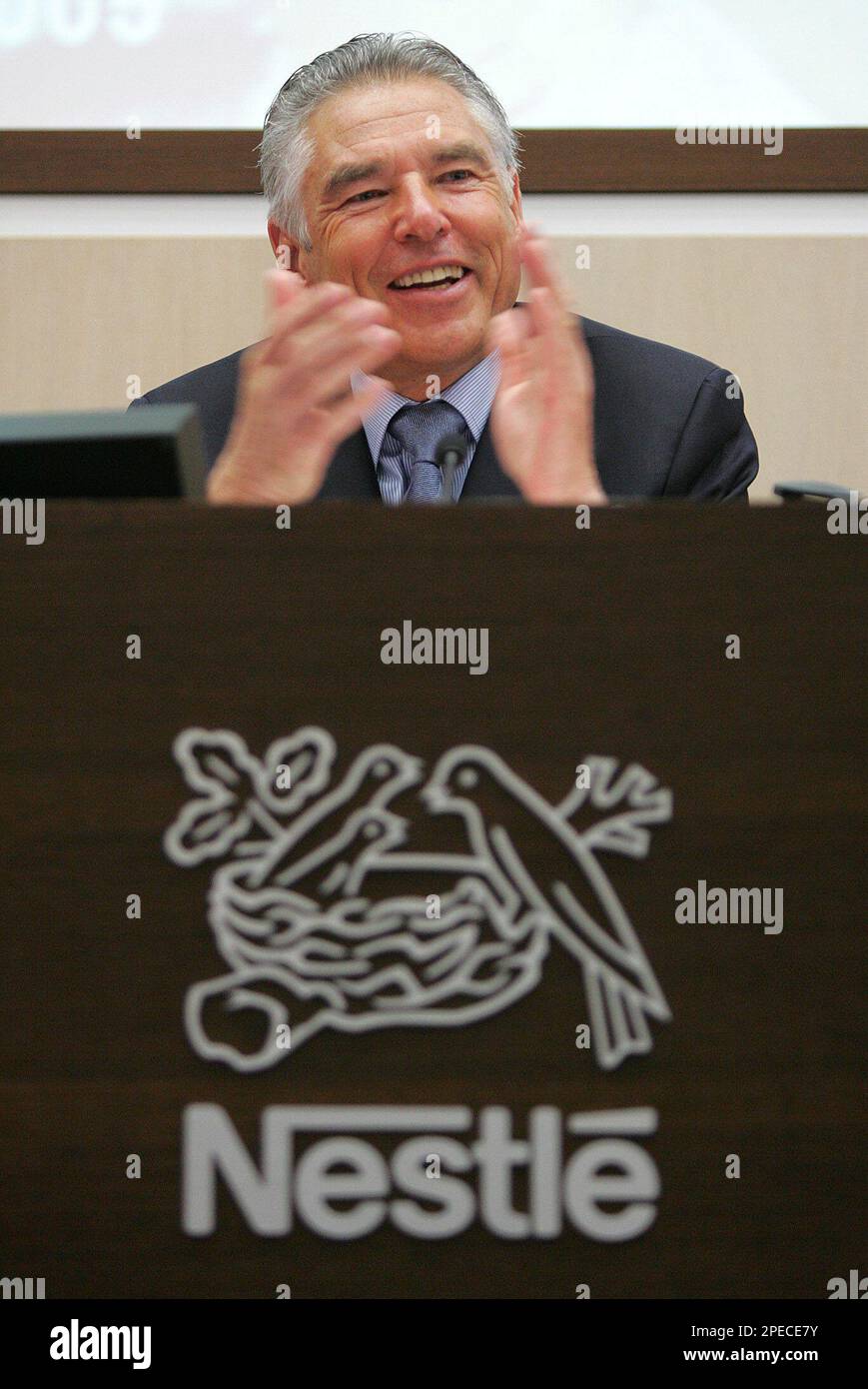 Nestle CEO Peter Brabeck smiles during a press conference on the 2004 ...