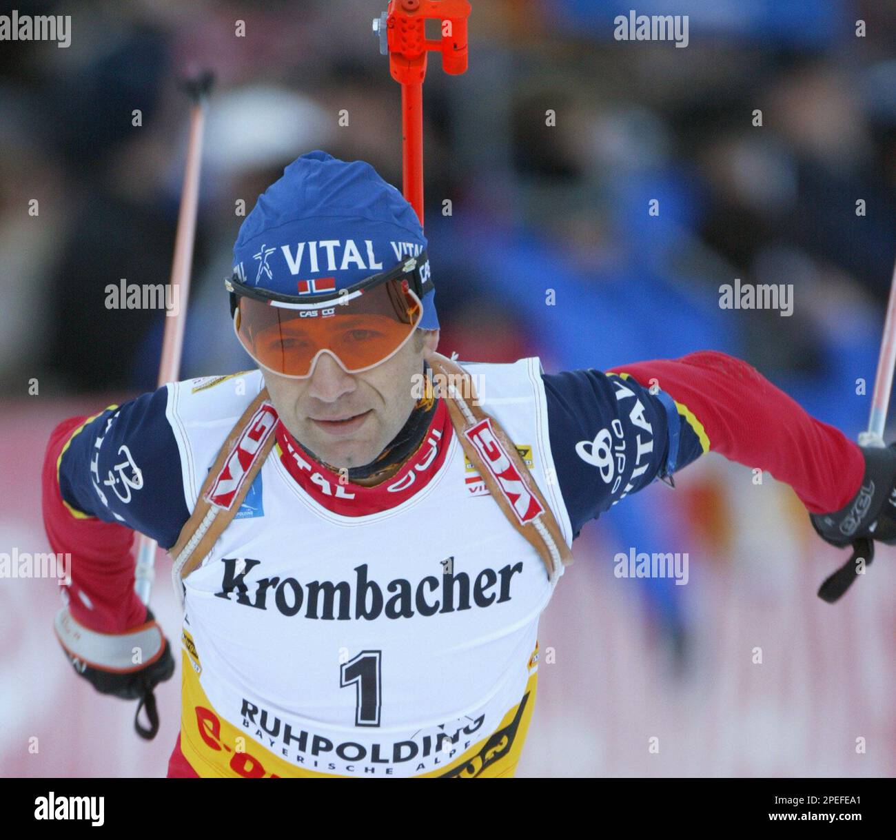 Winner Ole Einar Bjoerndalen, from Norway, appears during the 10 ...