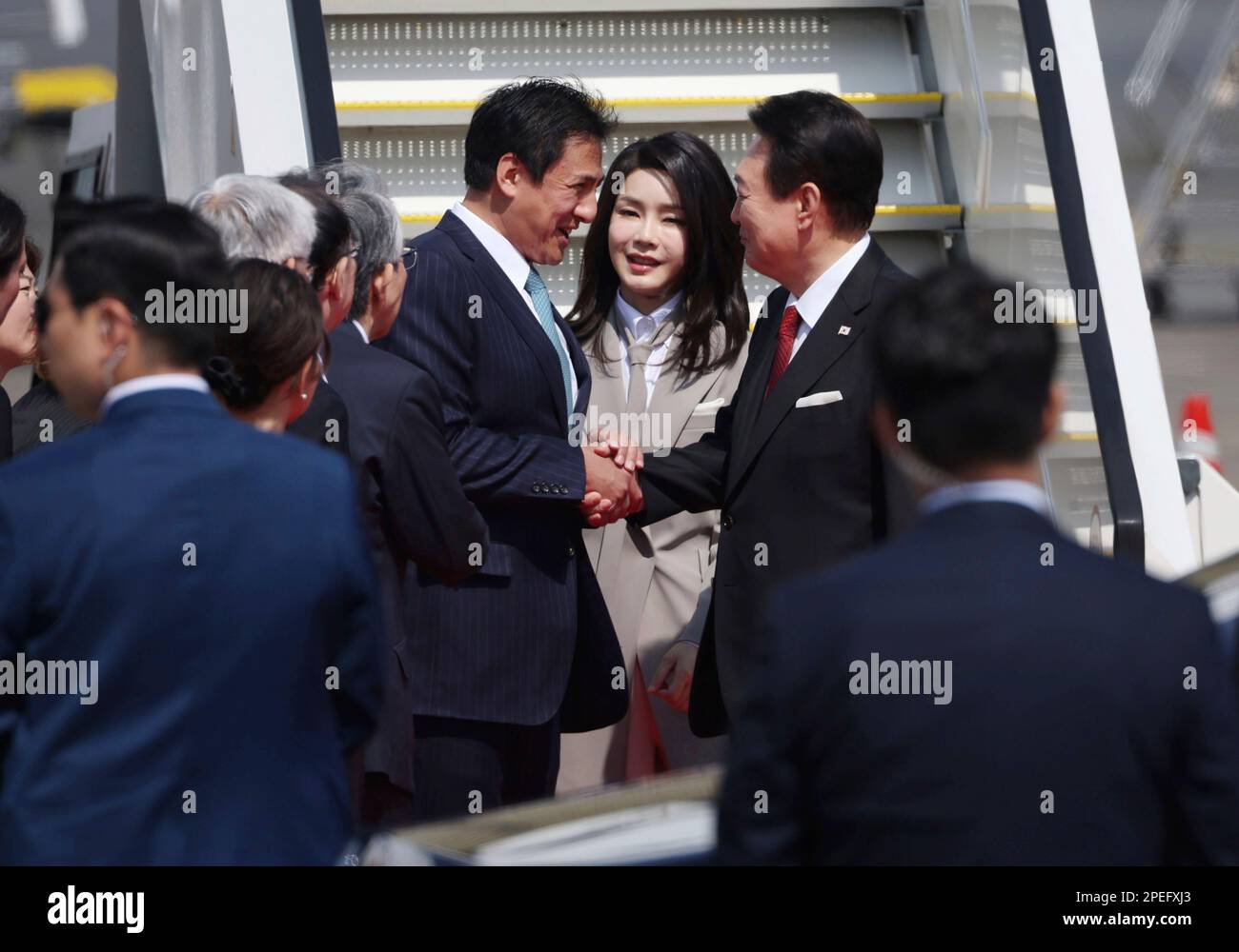 South Korean President Yoon Suk-yeol arrive at Haneda International ...