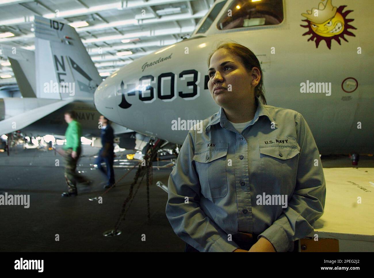 Filipino-American sailor Joviena Kay poses in the hanger deck of the U ...