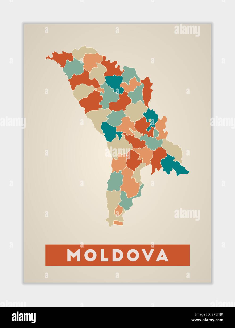 Poster von Moldawien. Landkarte mit bunten Regionen. Form der Republik ...