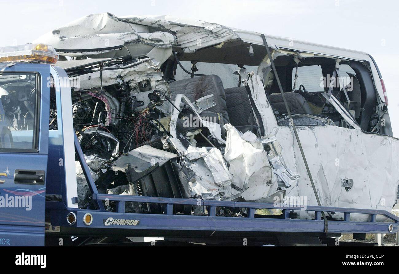 The commuter van that collided head-on with a tractor-trailer early ...