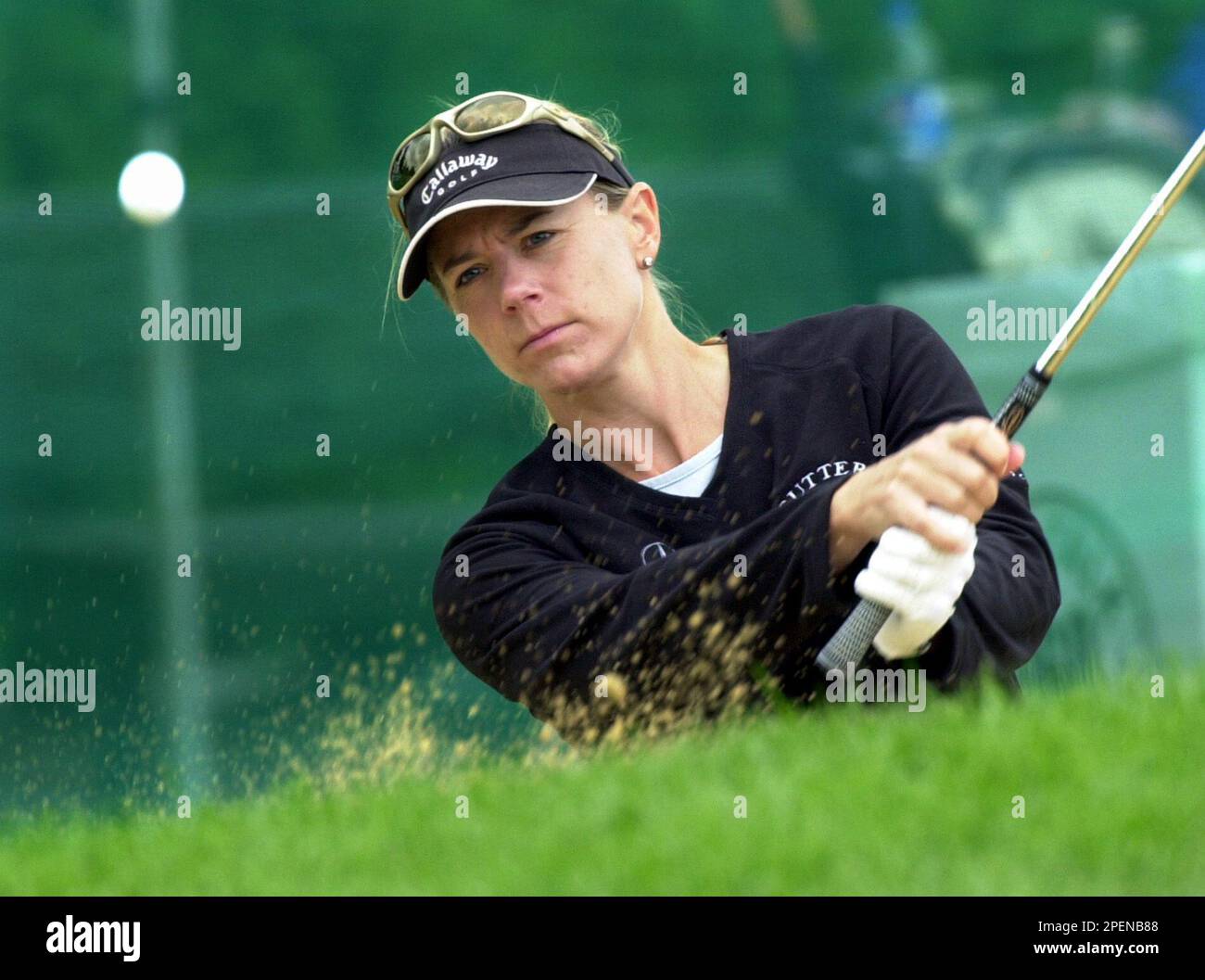 Annika Sorenstam, of Sweden, practices chip shots out of the sand as ...