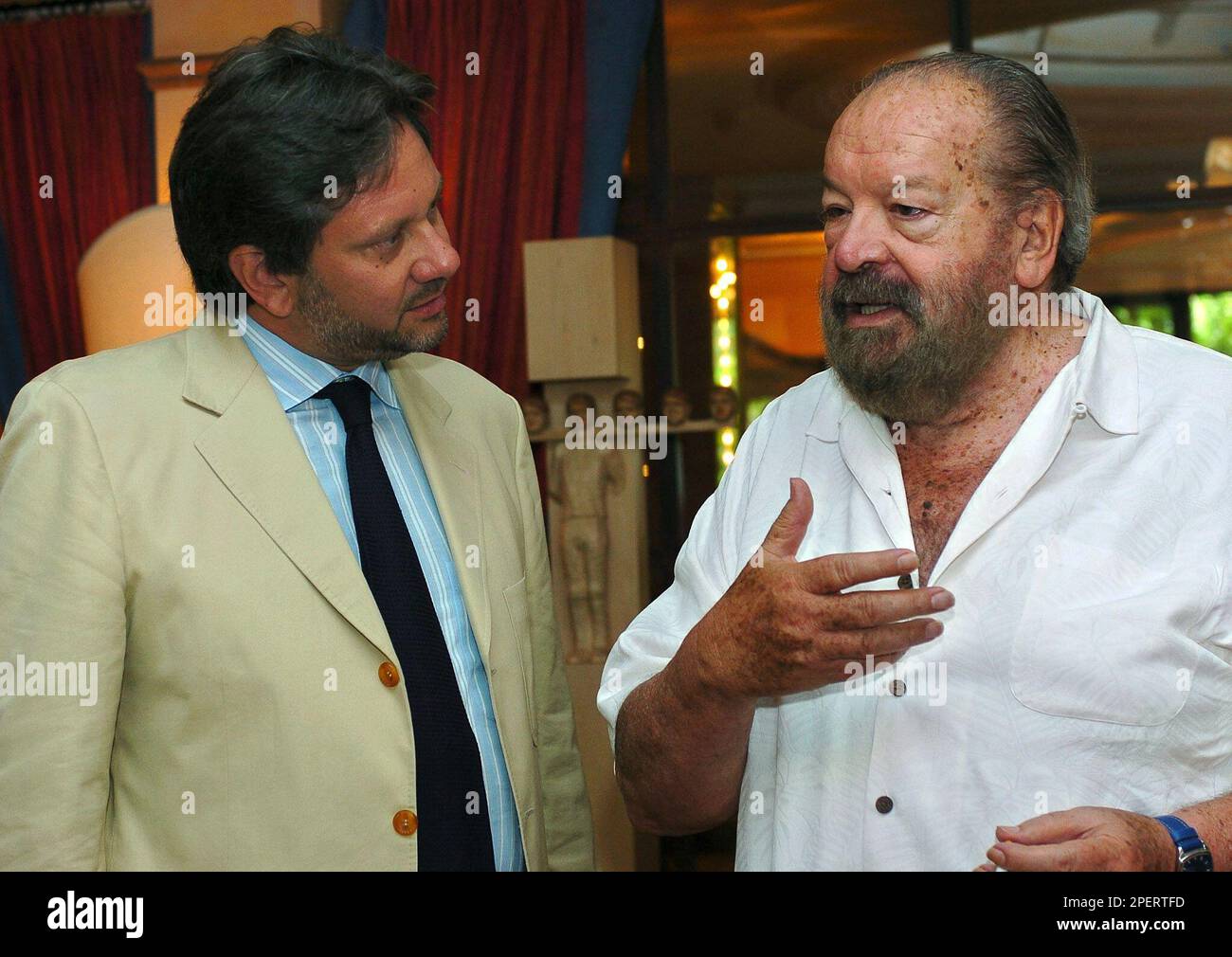 Italian actor Bud Spencer, right, speaks with Sean Ferrer Hepburn, left ...