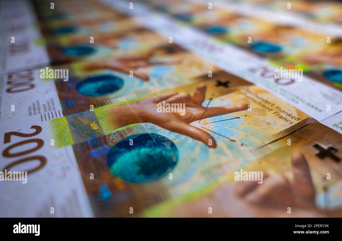 Schweizer Franken von 200 (zweihundert) Banknoten in der Schweiz ...