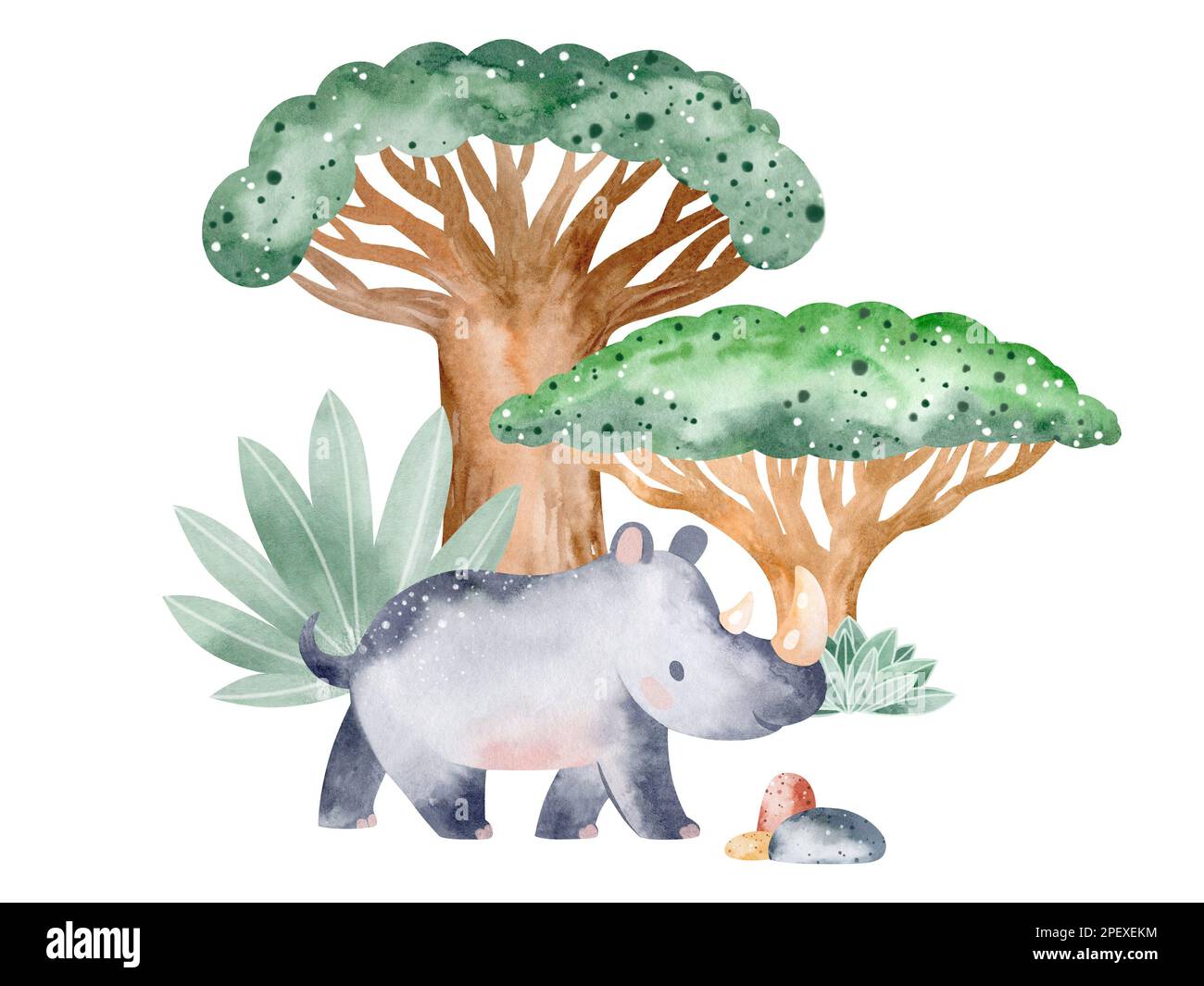 Eine Reihe von Aquarell-Illustrationen von Savannahtieren in der Natur ...