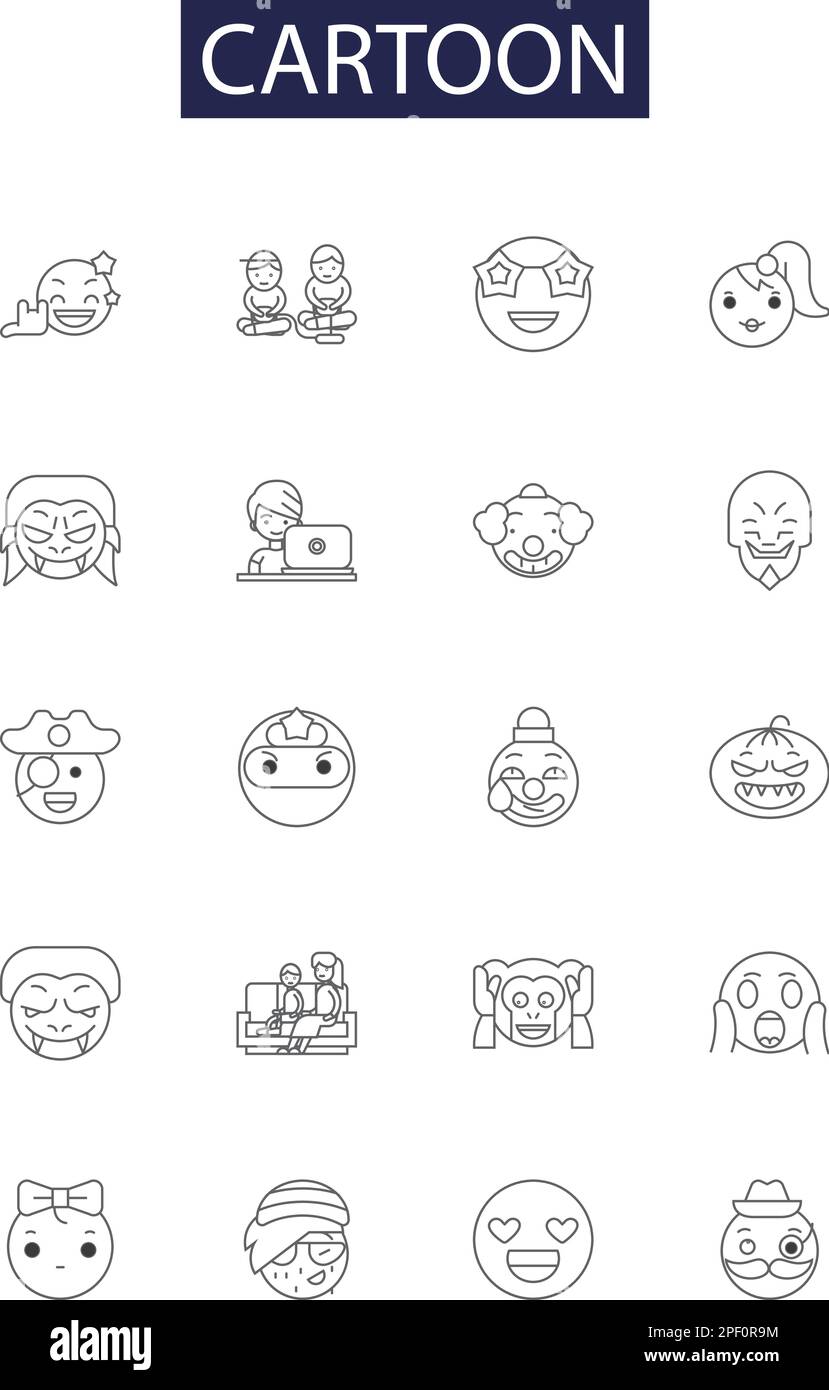 Cartoon-Linien-Vektorsymbole und -Zeichen. Karikaturen, Comics, Anime ...