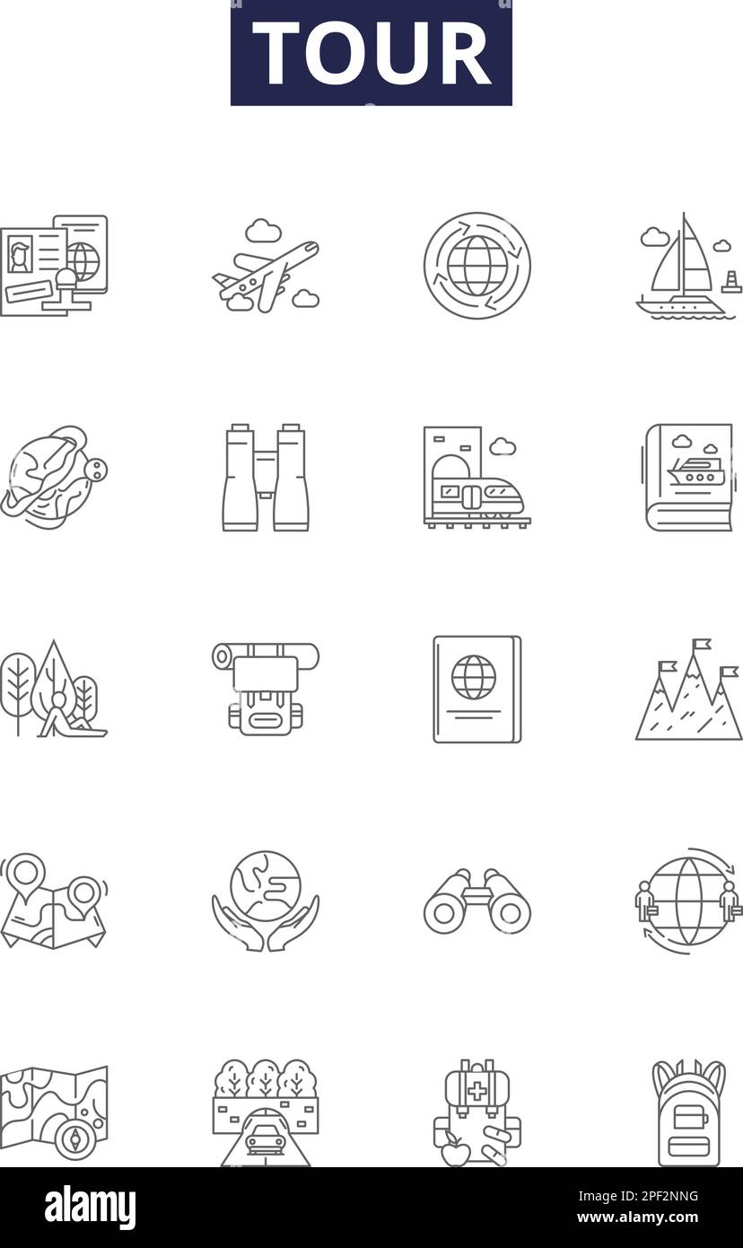 Symbole und Schilder für Tourlinienvektoren. Reise, Expedition ...