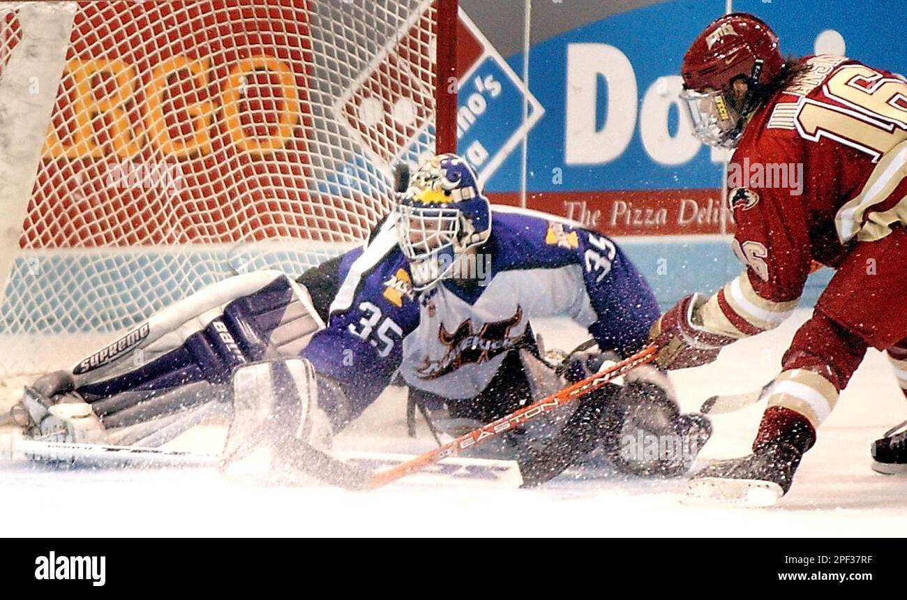 Minnesota State, Mankato goalie Jon Volp stops a shorthanded goal ...