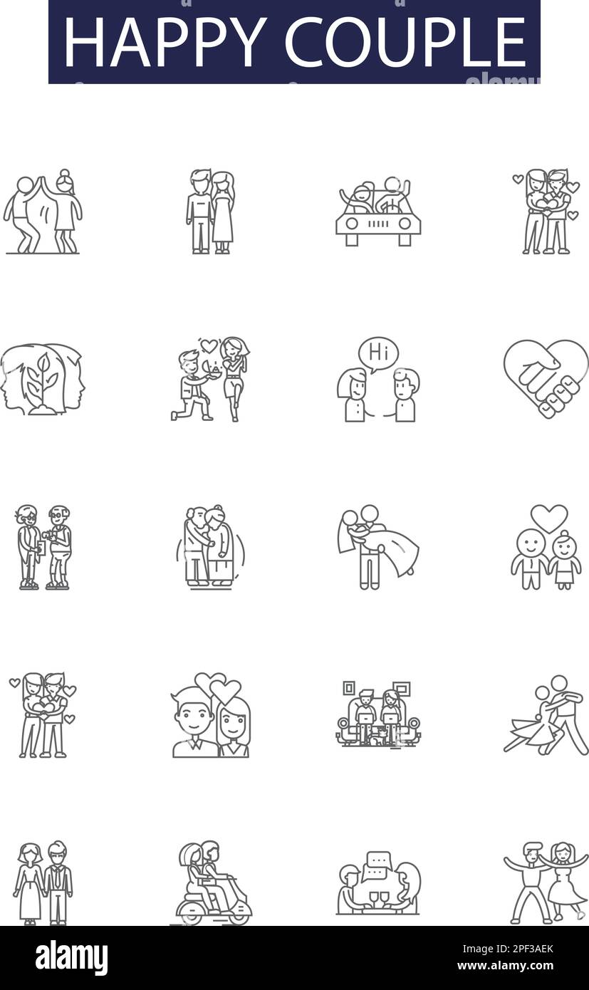 Happy-Pair-Liniensymbole und -Zeichen. Fröhlich, zufrieden, verheiratet ...