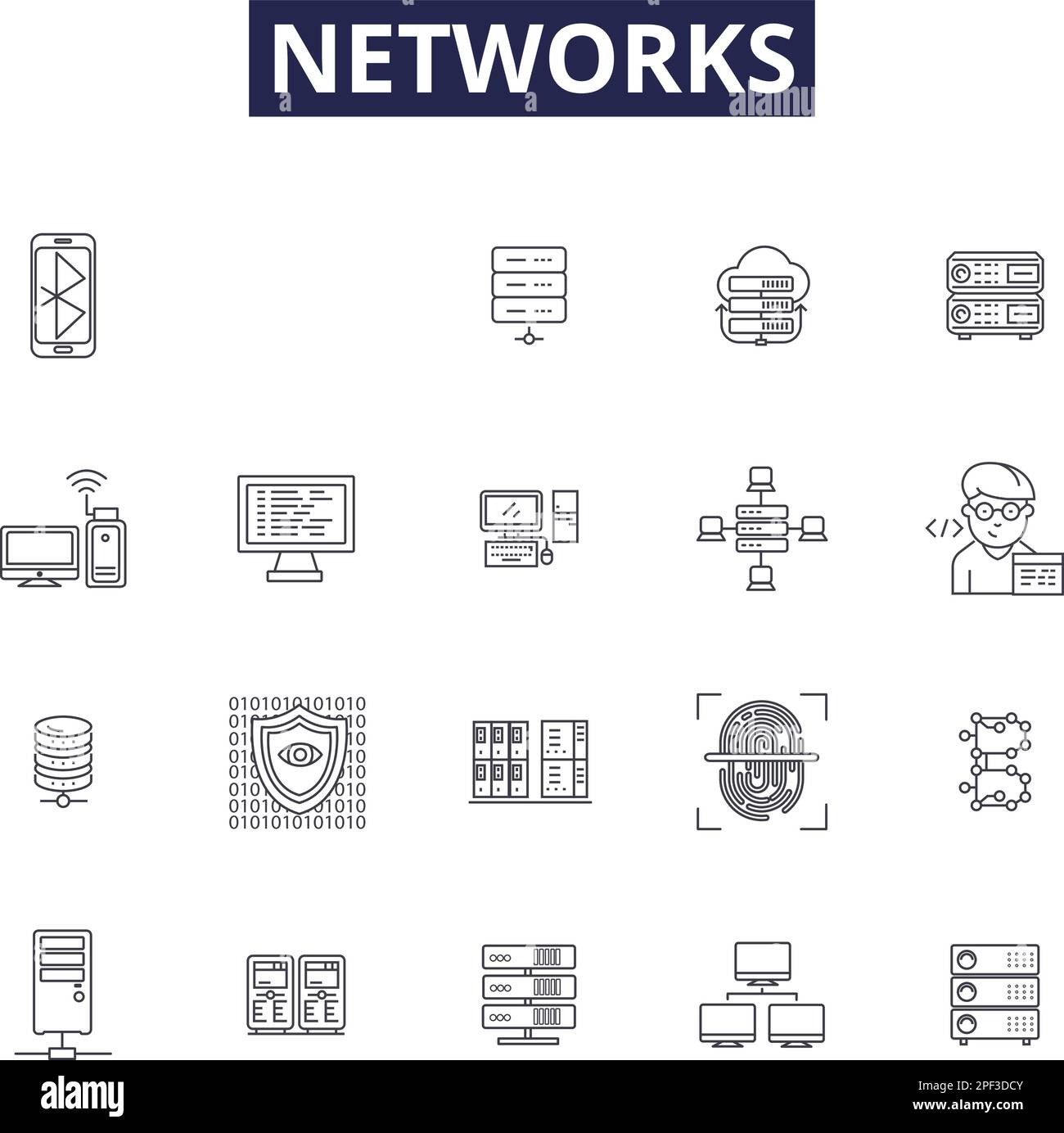 Netzwerke Linienvektorsymbole und -Zeichen. Verbindungen, Verbindungen ...